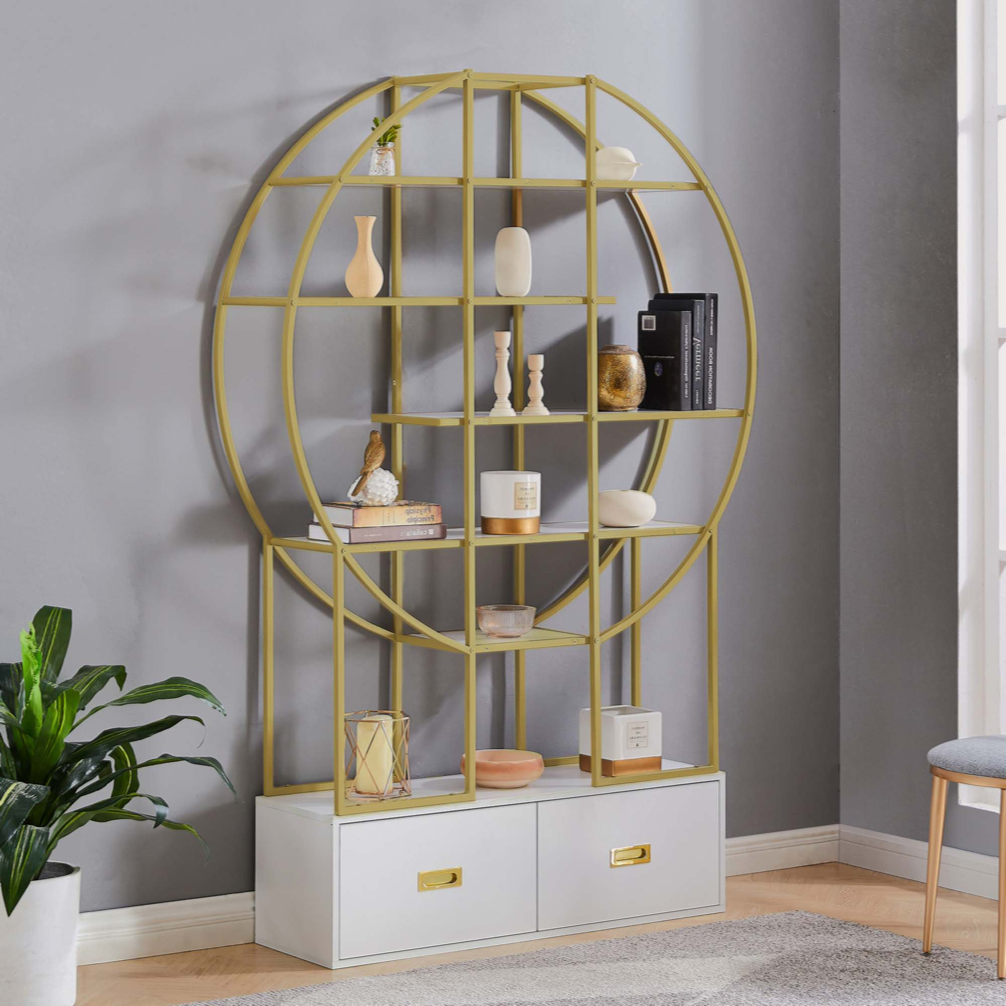 Mercer41 Nariya 5 Tiers Steel Round Office Bookcase,High-quality MDF ...