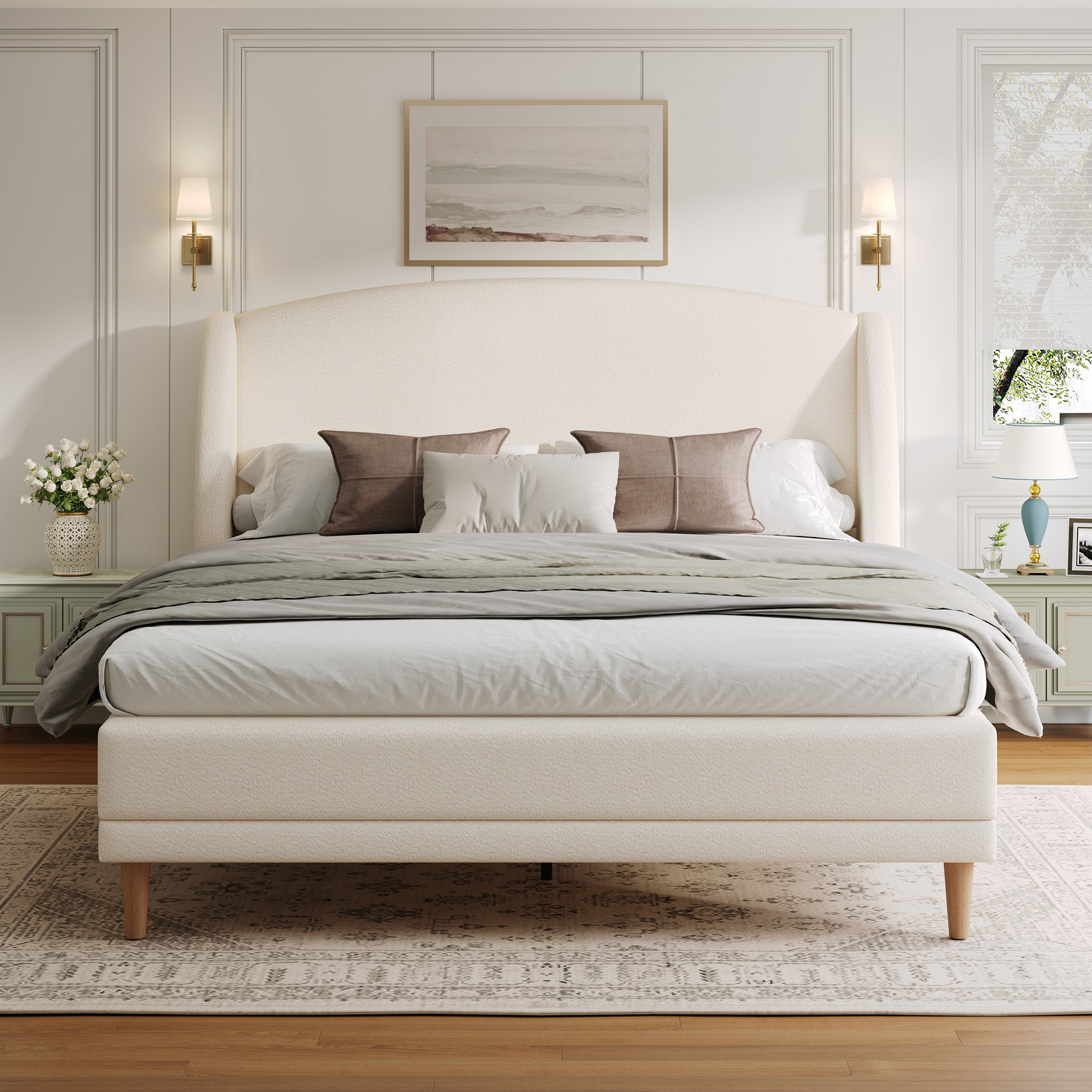 Lark Manor™ King Size Upholstered Platform Bed Boucle Fabric And ...