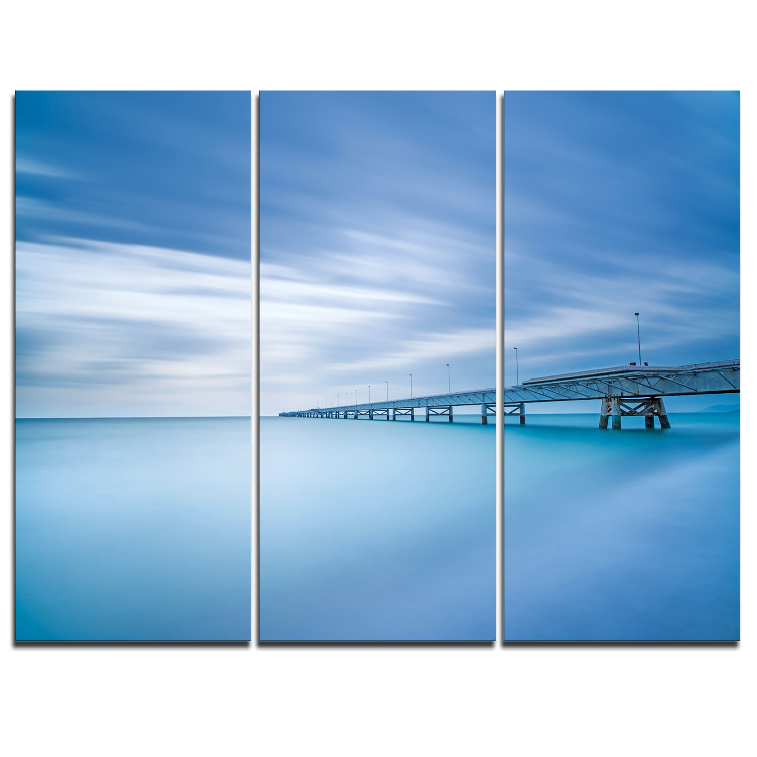 Design Art Industrial Pier in the Sea - 3 Piece Graphic Art on Wrapped ...