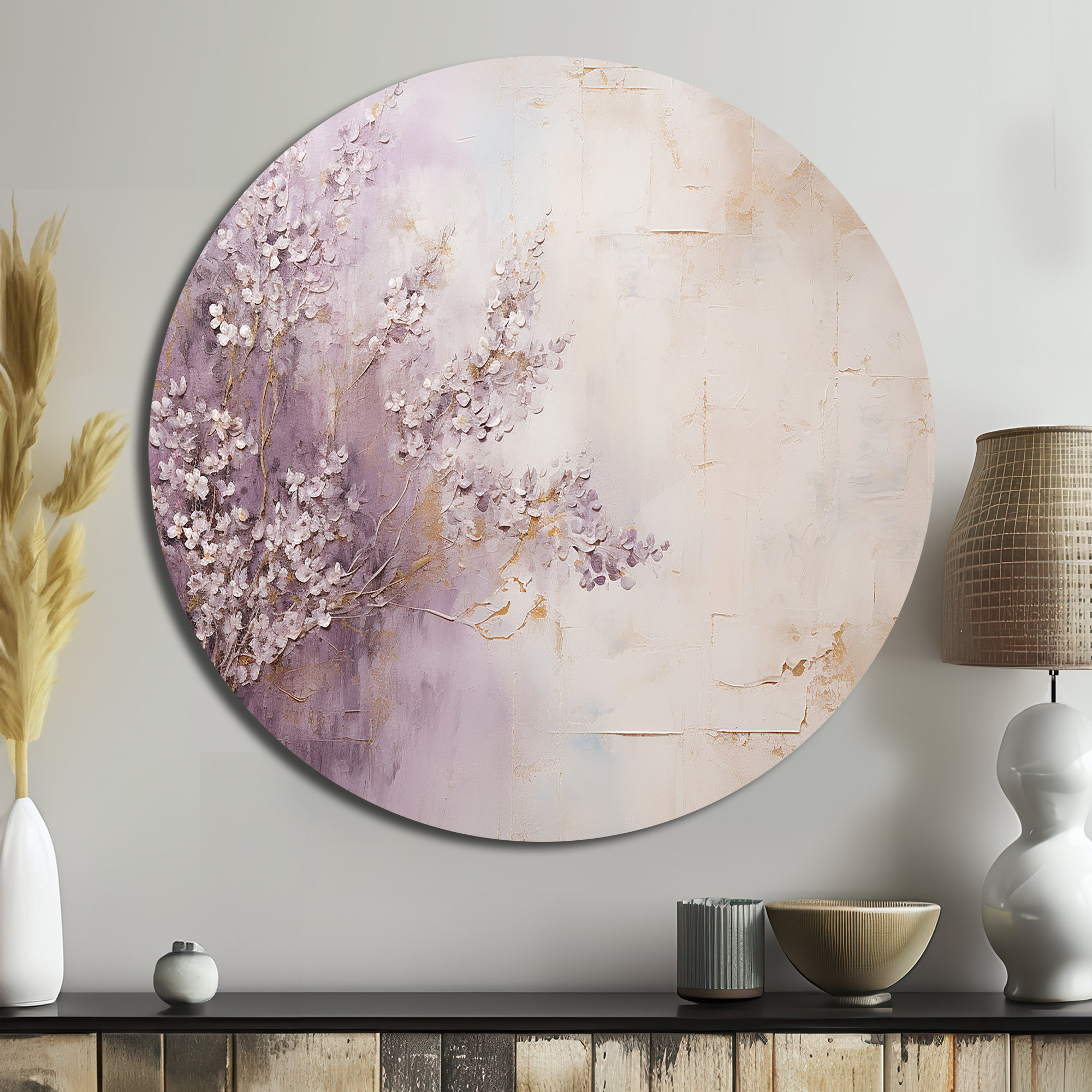 Design Art Blooming Lilac Melody II - Floral Round Metal Wall Art | Wayfair