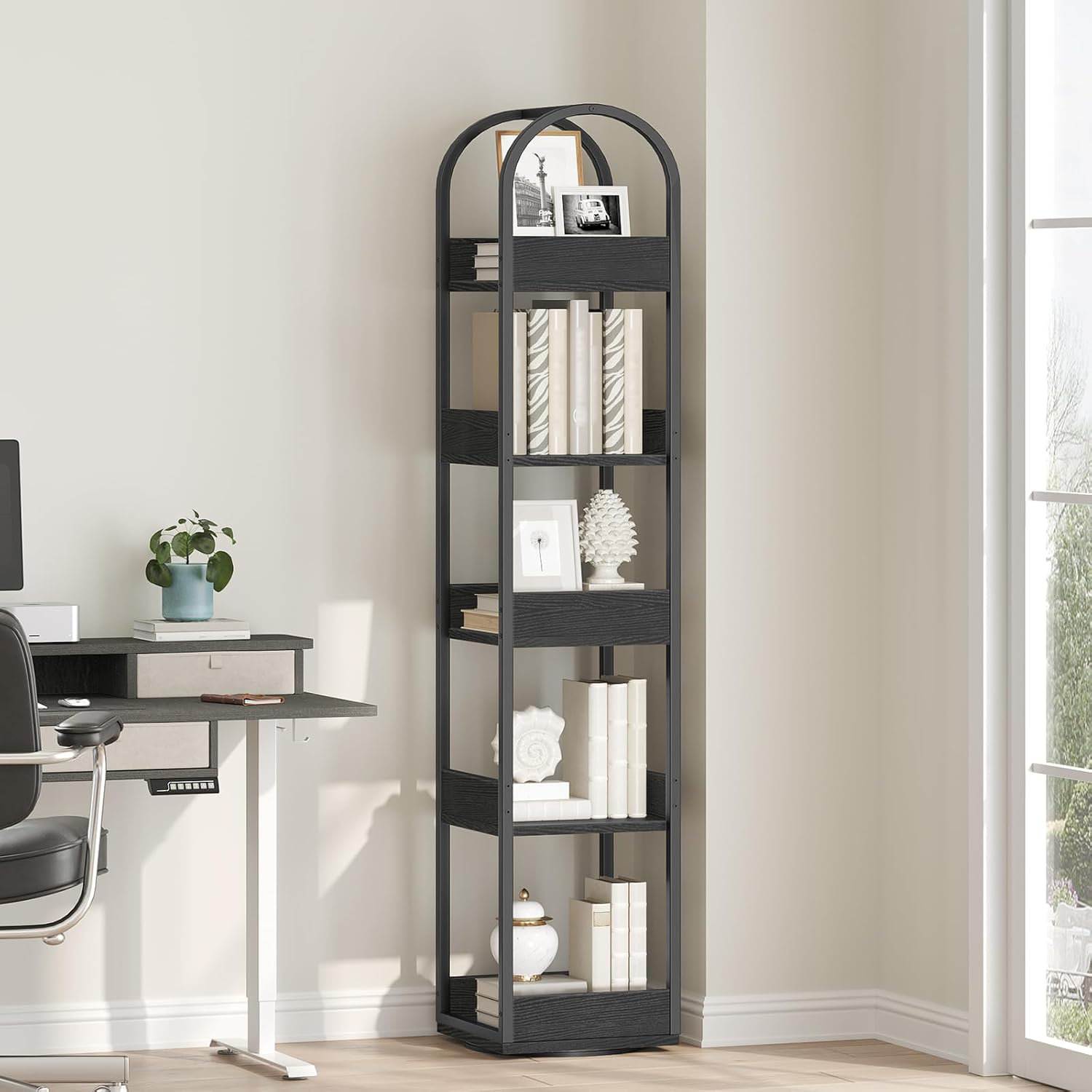 17 Stories 5-Tier Rotating Bookshelf, 360° Spinning Bookshelf Tower ...
