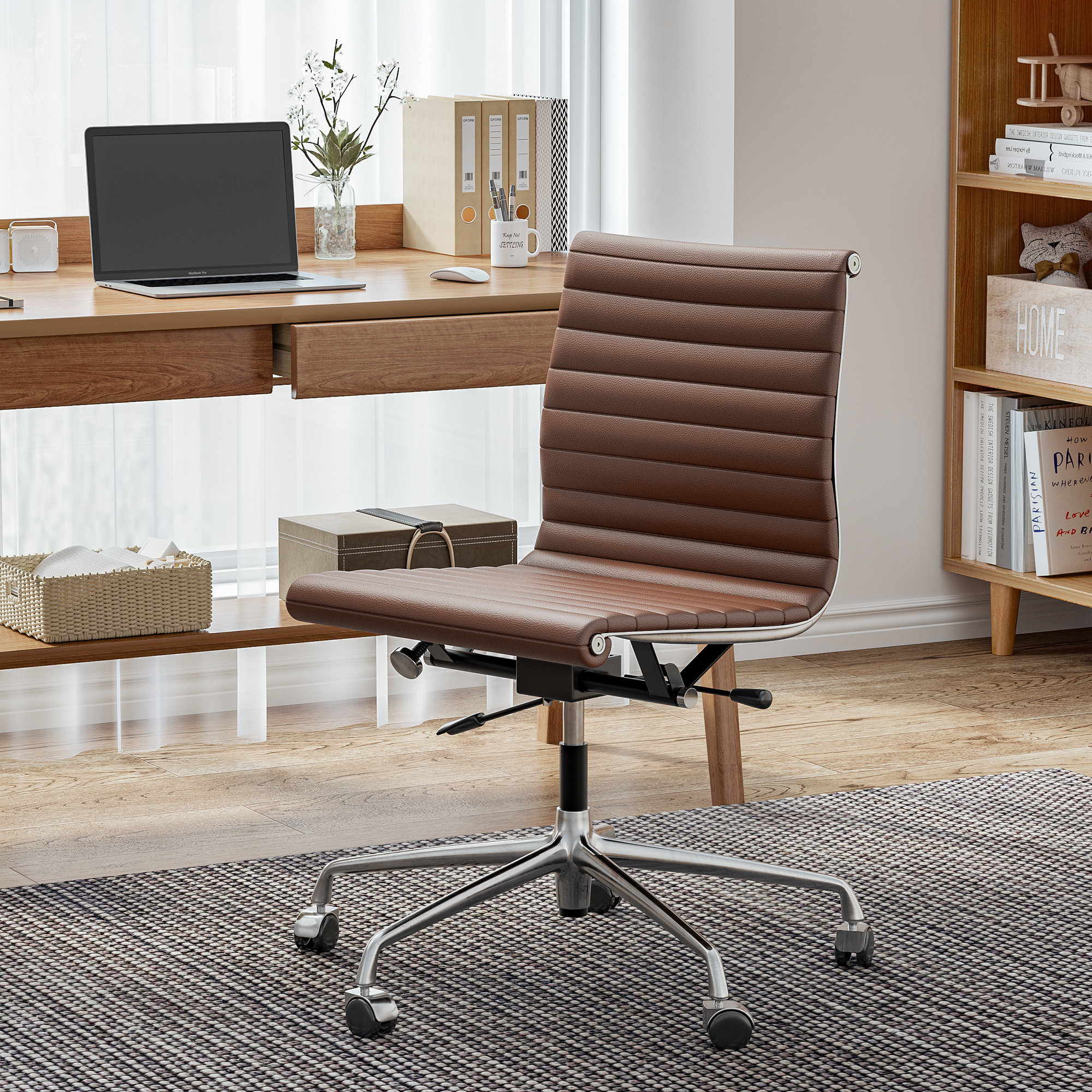 Ivy Bronx Mid Back Genuine Leather Task Chair With Aluminum Base And ...