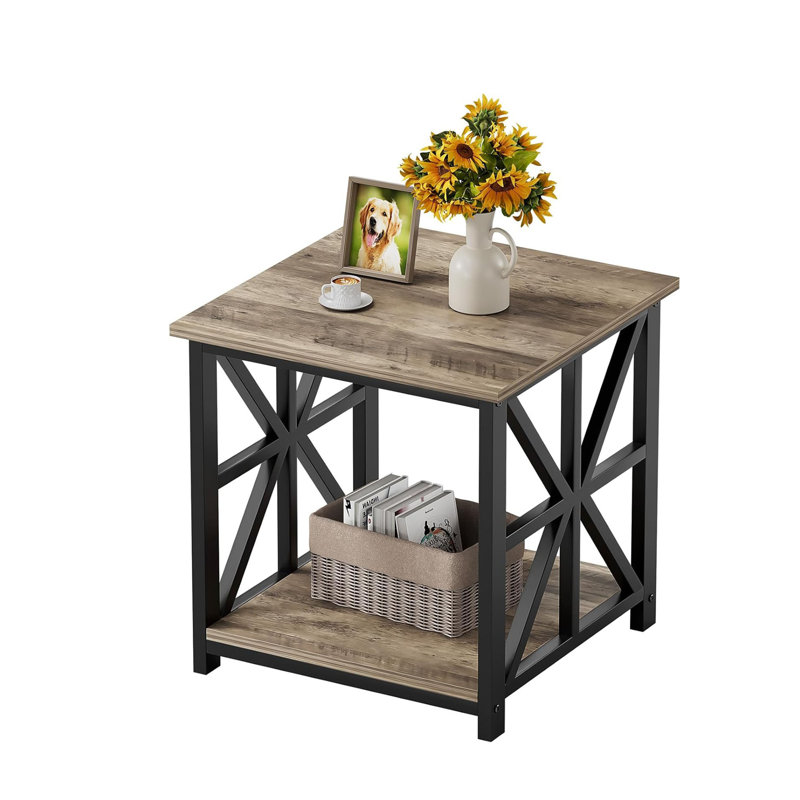 17 Stories End Table With 2-Tier Storage Shelf, 24 Inch Side Table ...