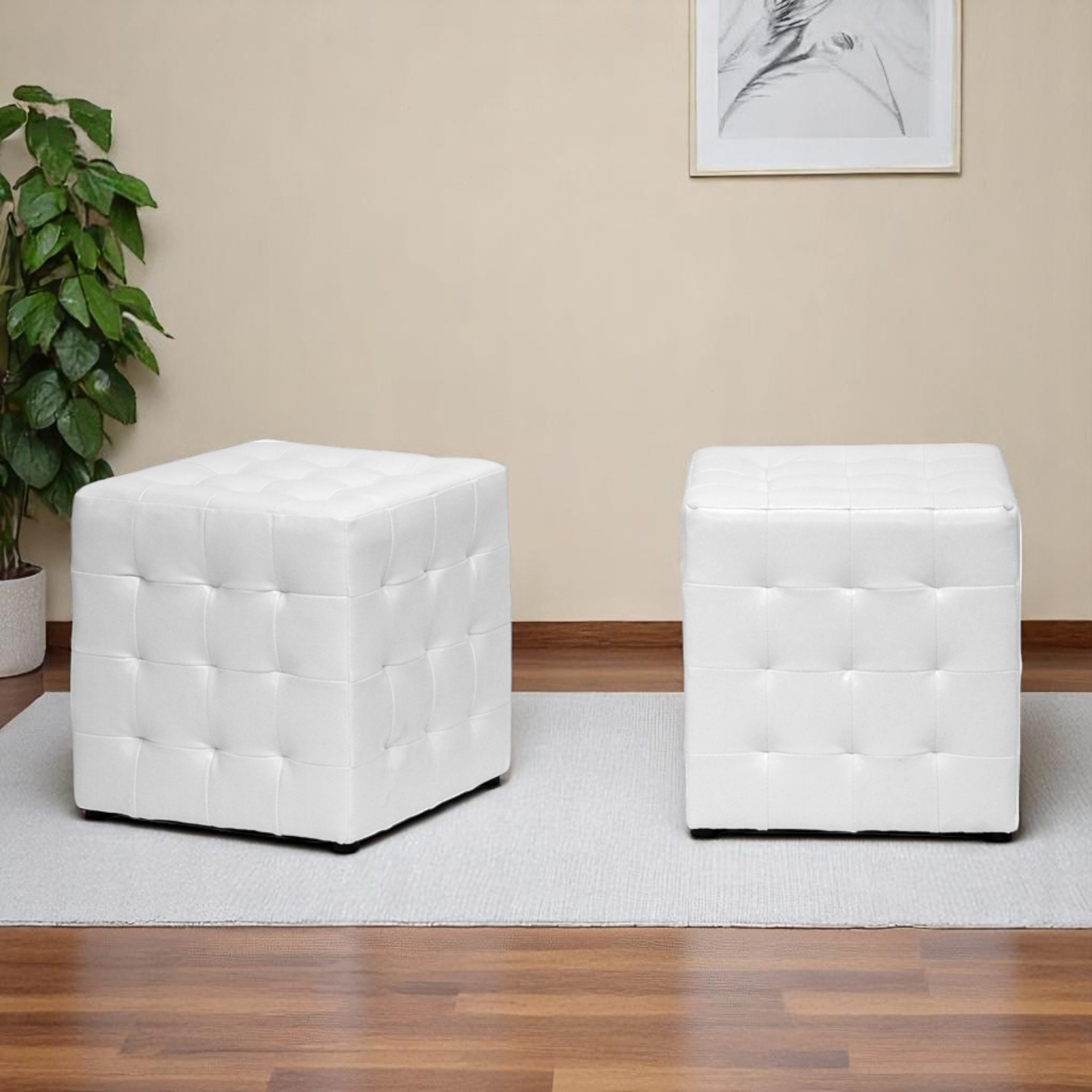 Wrought Studio™ Bijou Set of 2 Red Modern Cube Ottomans | Wayfair
