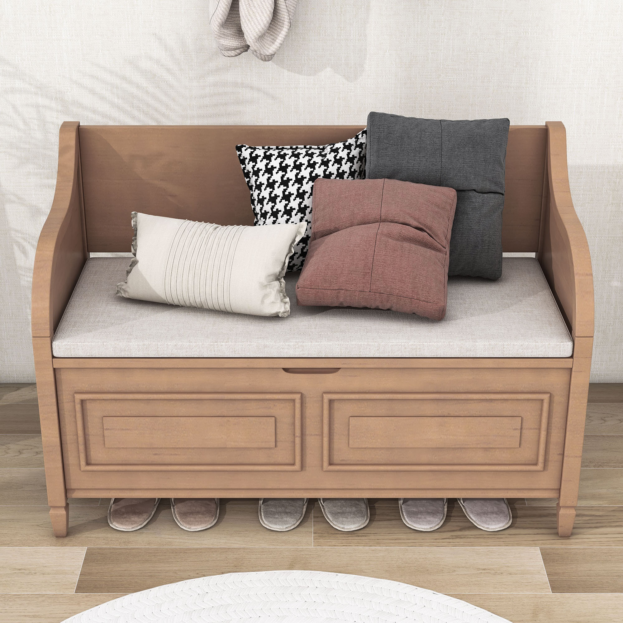 Alcott Hill® Rustic Wood Entryway Storage Bench with Safety Hinge and ...