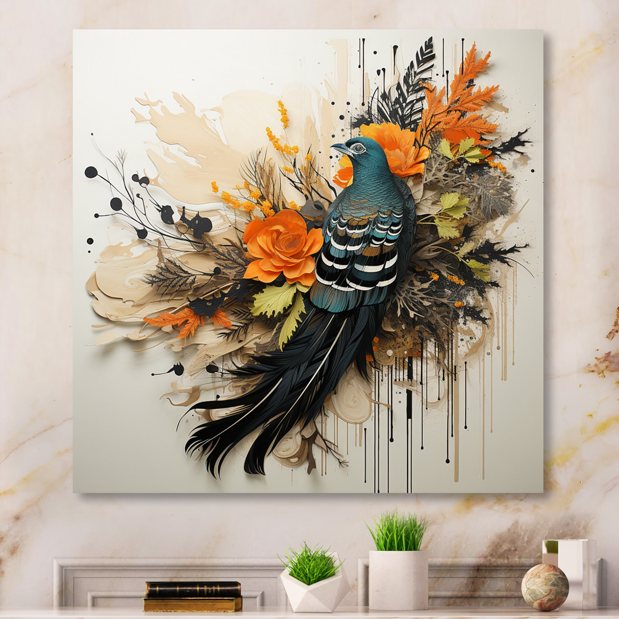 Winston Porter Pigeon With Orange Flowers - Dream Catcher Canvas Art ...
