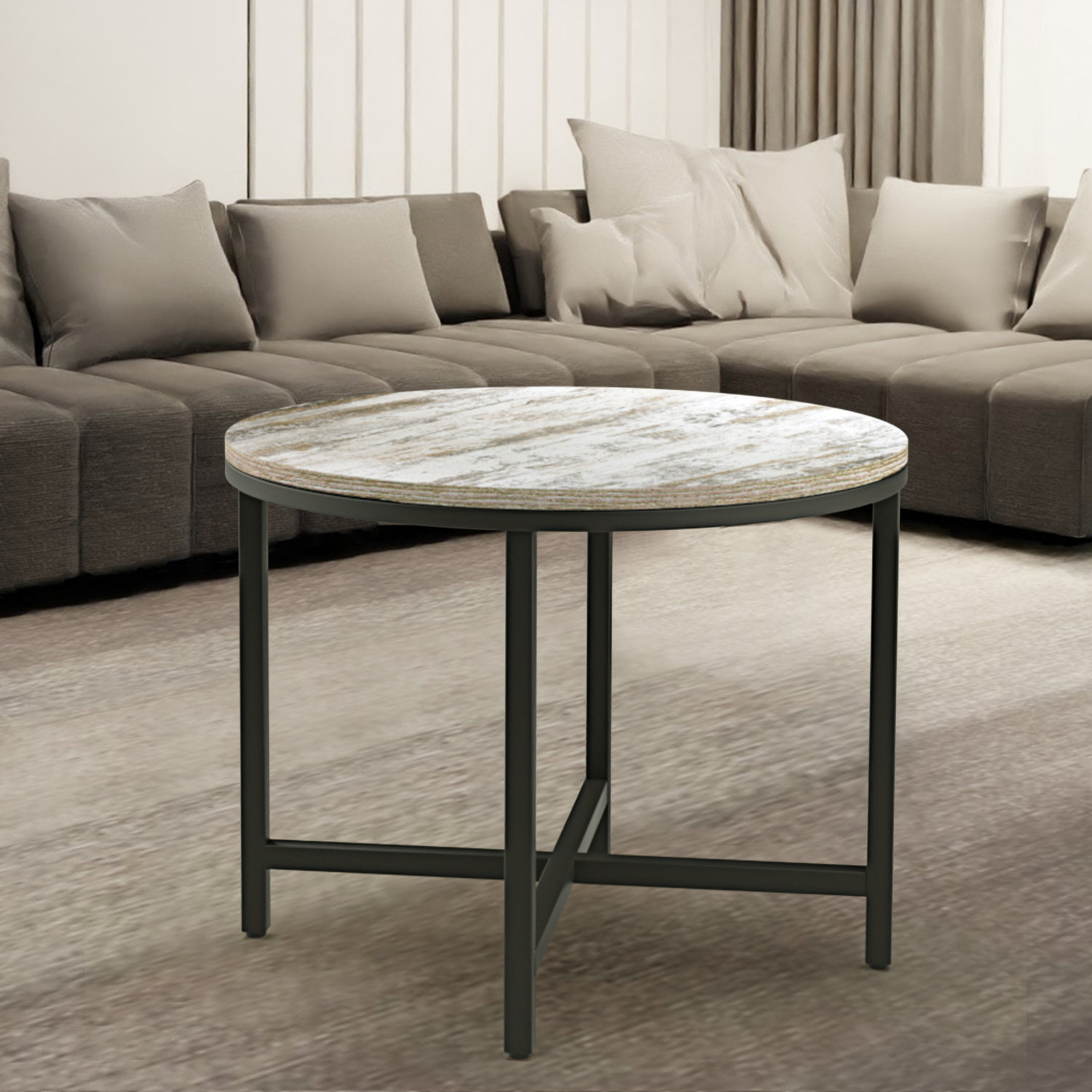 17 Stories 24 Inches Round Coffee Table With Metal X-Base & Reviews ...