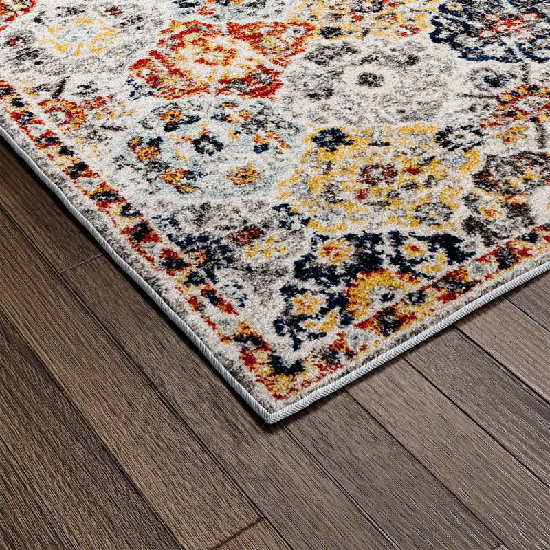 Bungalow Rose Drogo Oriental Orange/Navy/Gray Area Rug | Wayfair