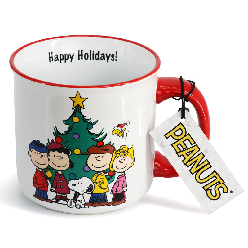 Peanuts Charlie Brown and Friends 4 Piece 21oz Stoneware Happy Holidays ...