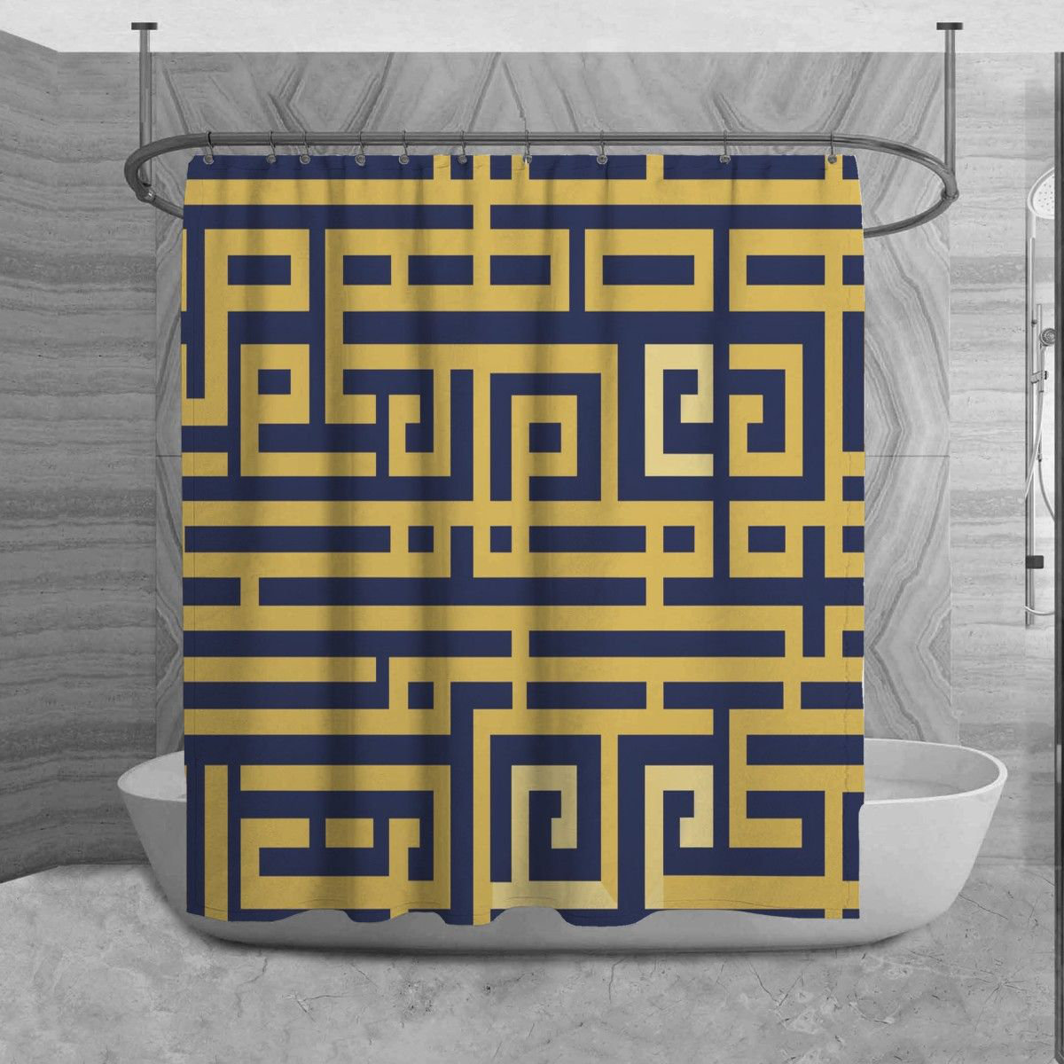 East Urban Home Greek Key Shower Curtain Pattern Bathroom Decor Navy ...