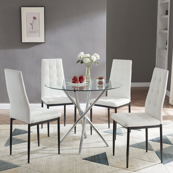 Wrought Studio Arrabelle 5 - Piece Glass Top Trestle Dining Set ...