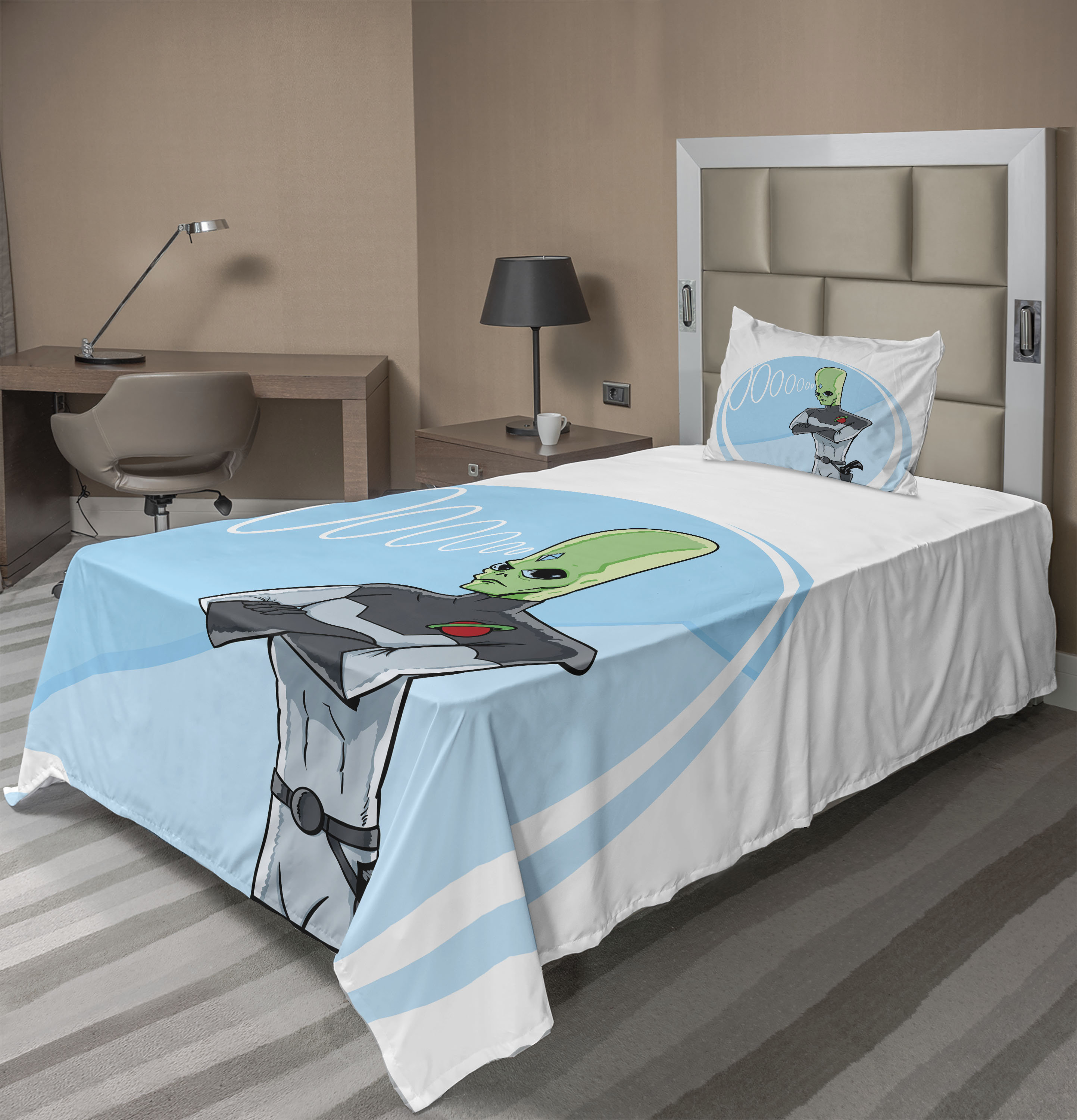 Ambesonne Alien Sheet Set Extraterrestrial Telepathy Pale Sky Blue ...
