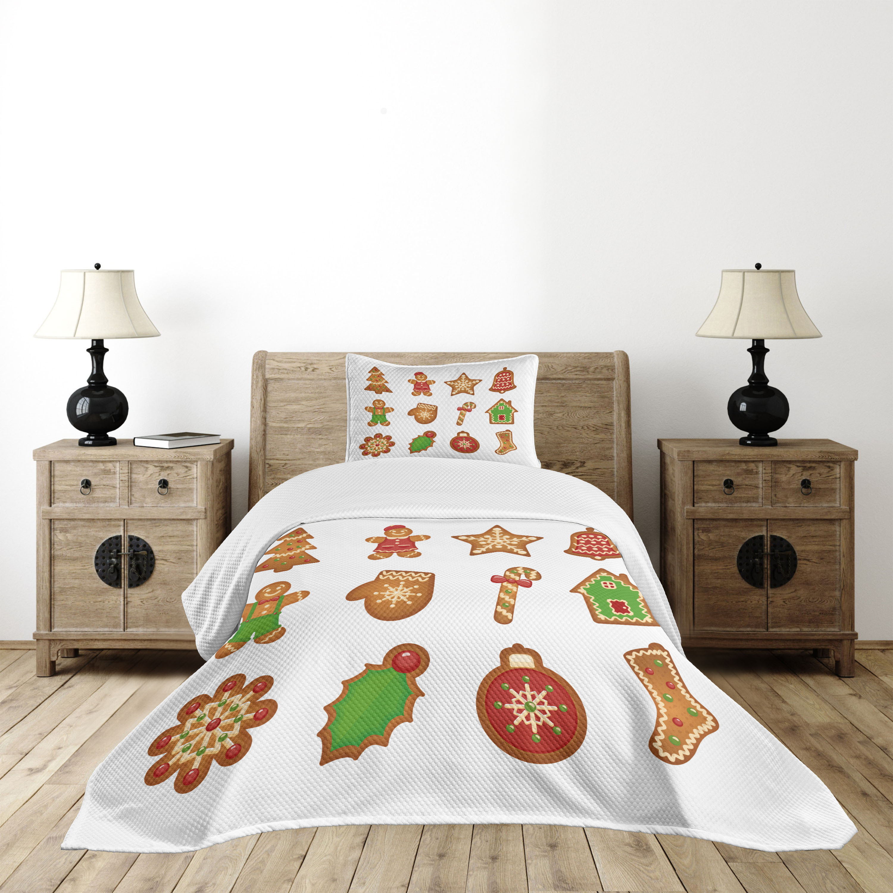 Ambesonne Gingerbread Man Bedspread Set Cookie Illustration Pale Brown ...