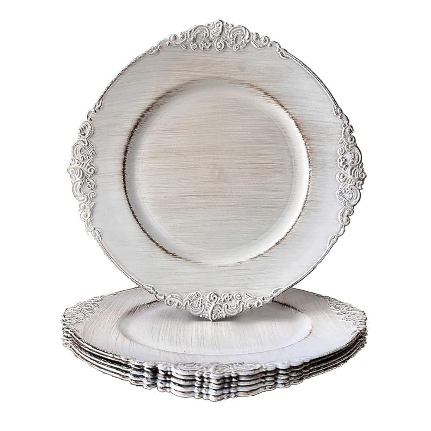 BOLHOG 13 Inch Embossed Antique White Charger Plates | Wayfair