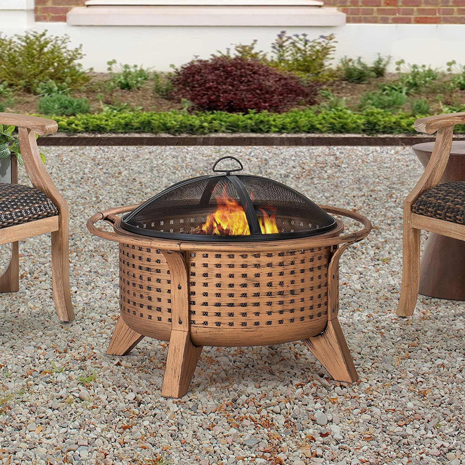 Lark Manor™ Fire Pit 30 in. Outdoor Wood-Burning Fire Pit, Patio Woven ...