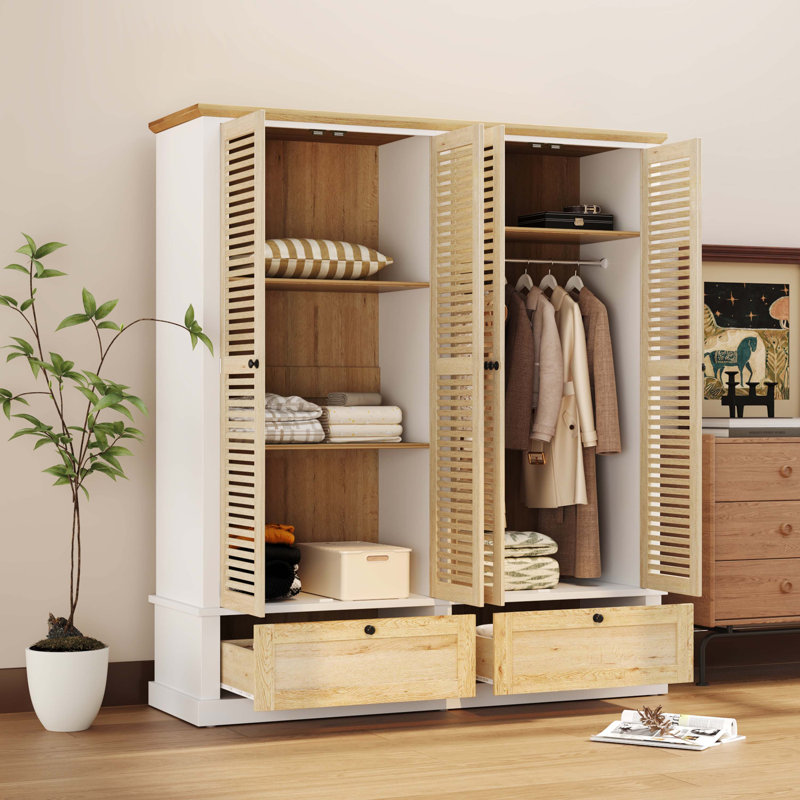 Lark Manor™ 4 Shutter Door Wardrobe Armoire Closet with 2 Drawers ...