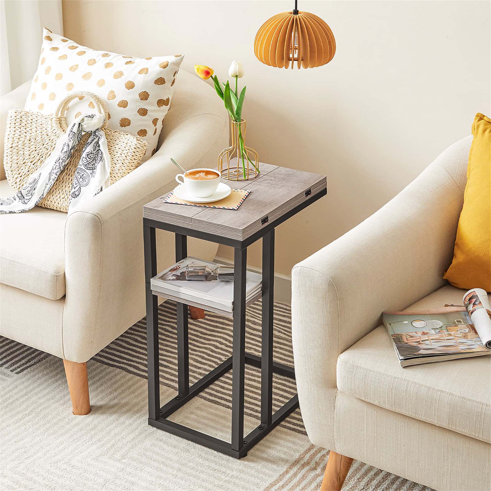 17 Stories Foldable C Shaped Side Table With Storage Shelf | Wayfair