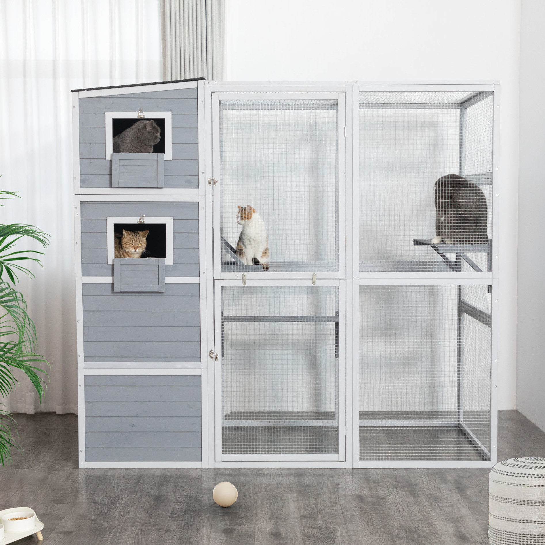 Tucker Murphy Pet™ Gray Cat Shelter With Galvanized Net And Doors - 4 ...