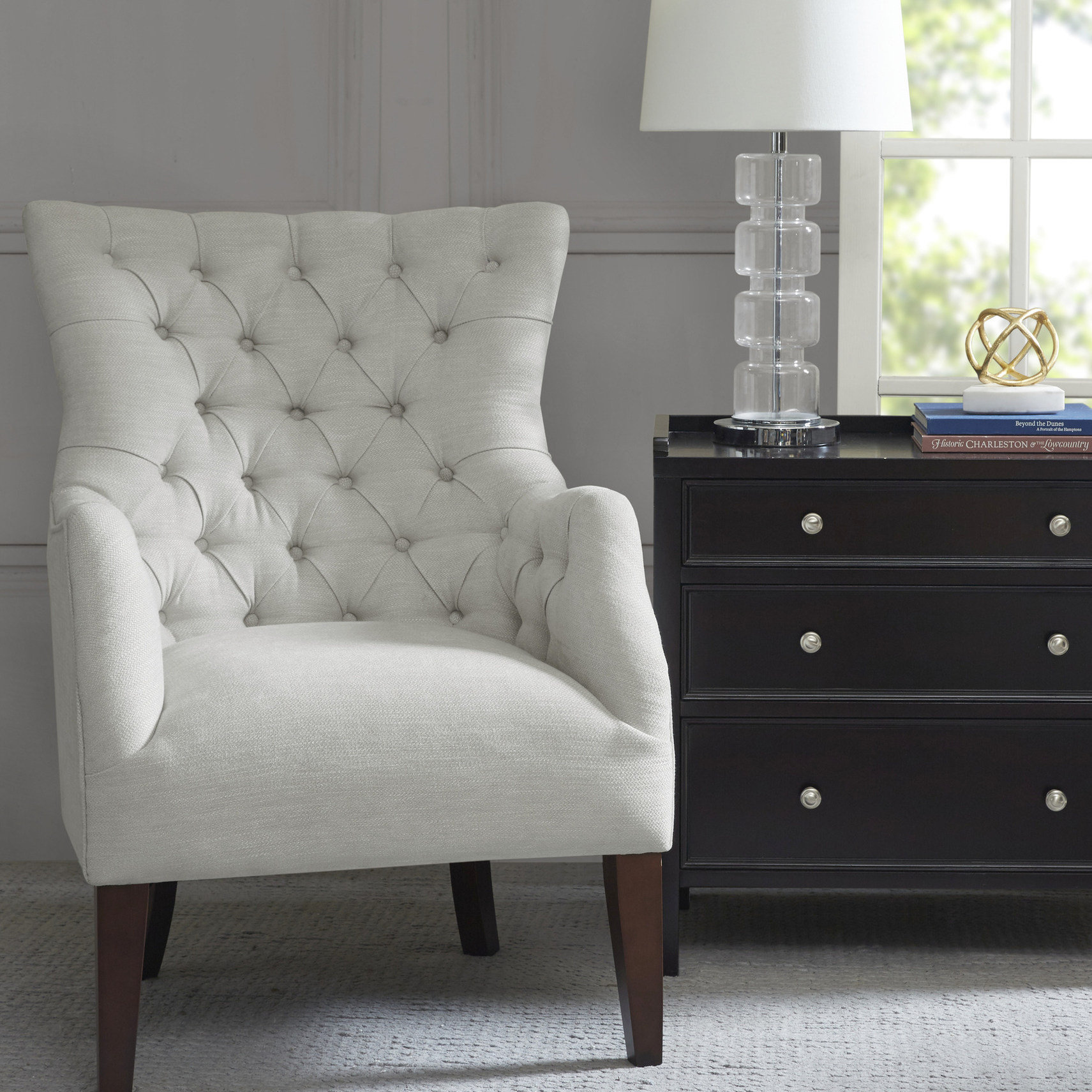 Wildon Home® Solid Wood Wing Chair In , Button With Birch Legs And High ...