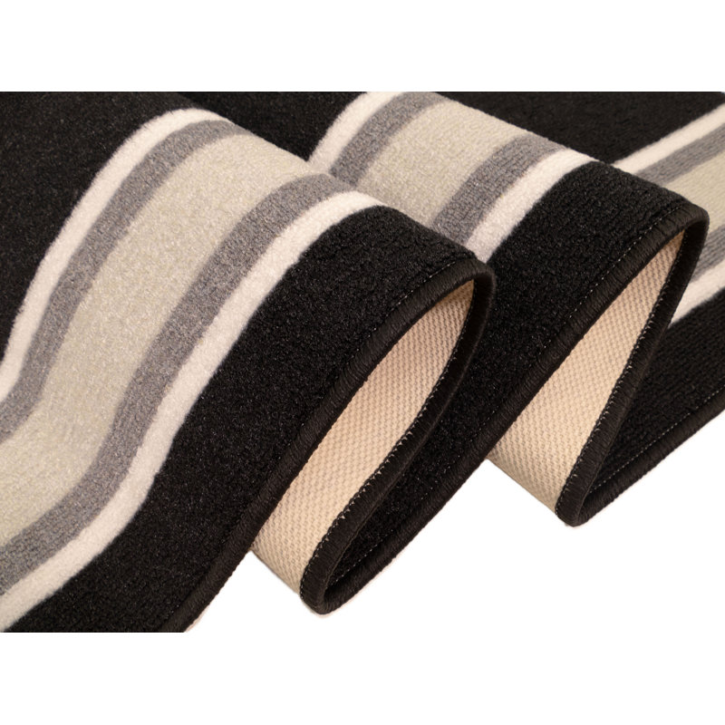 Ebern Designs Solid Border Black Low Pile Slip Resistant Rugs & Reviews ...