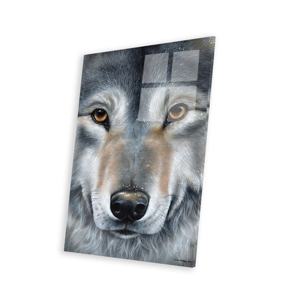 Millwood Pines Grey Wolf Face Print On Acrylic Glass - Wayfair Canada