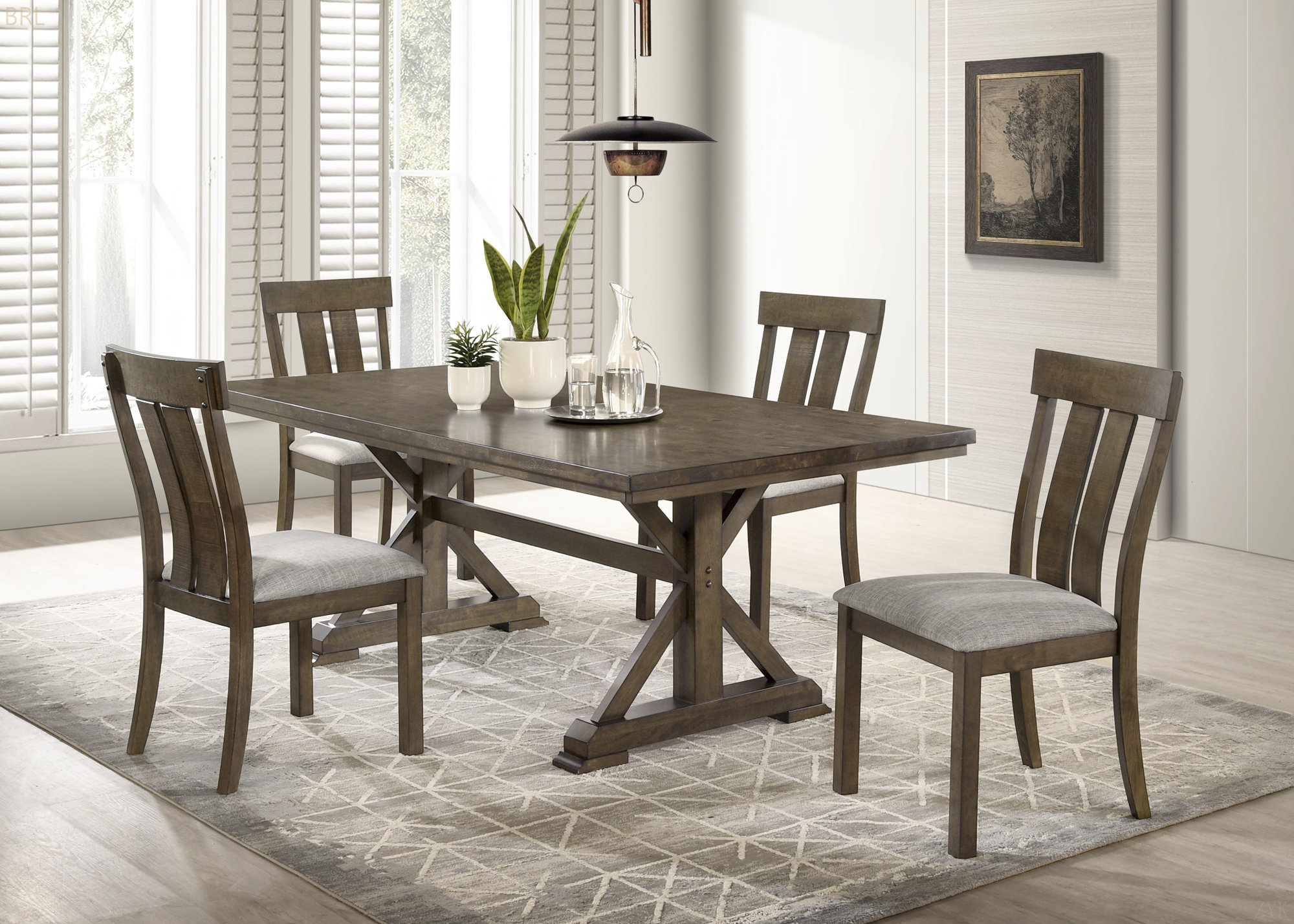 One Allium Way® 2Pc Rustic Upholstered Dining Chairs Rich Wood Finish ...