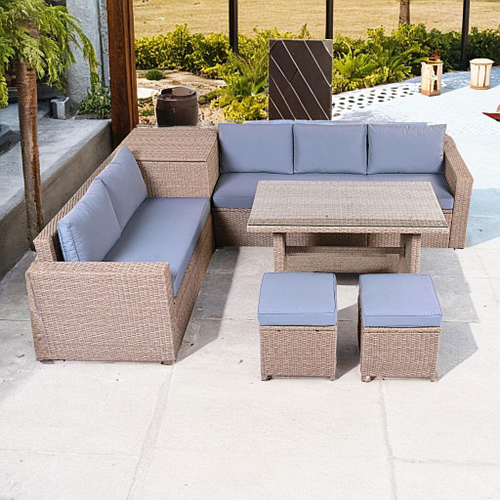Latitude Run® Outdoor 6-Piece All Weather PE Rattan Sofa Set, Garden ...