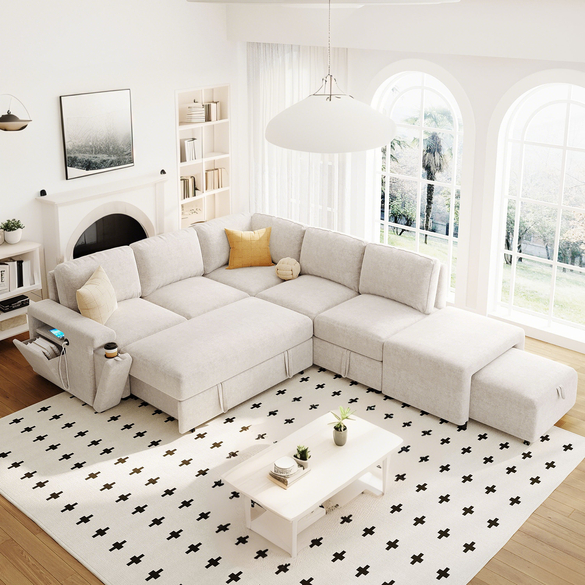 stambord L-Shaped Padded Modular Pull Out Sofa Bed With Storage Space ...