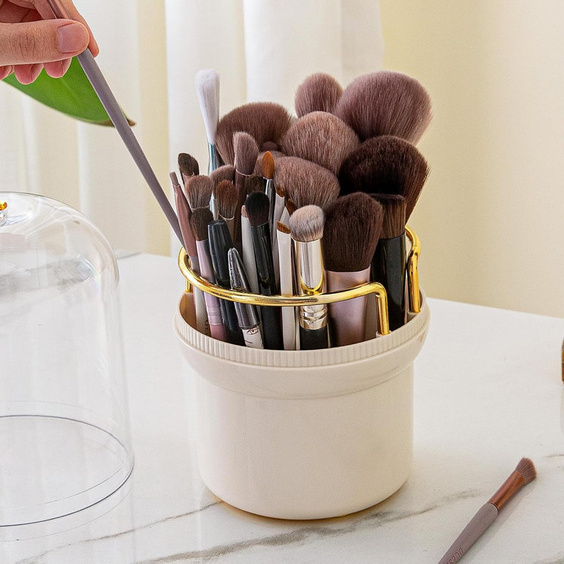 Mercer41 Makeup Brush Holder With Lid, 360 Rotating Cosmetics Brush ...