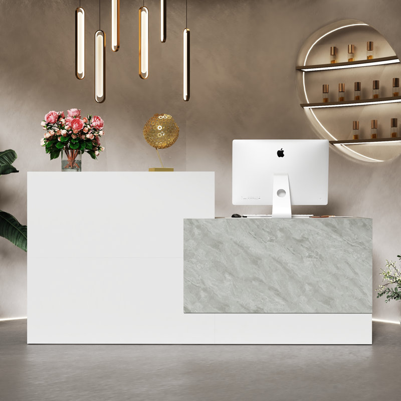 Wrought Studio Modern Reception Desk With Marble Finish And Ample ...