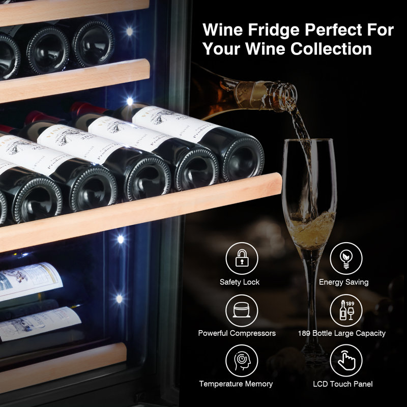 Velivi 189 Bottle Built-in/Freestanding Single Zone Wine Refrigerator ...