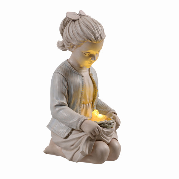 Hi-Line Gift Ltd. Sitting Girl W/ Bird Nest Lighted Garden Statue Solar ...