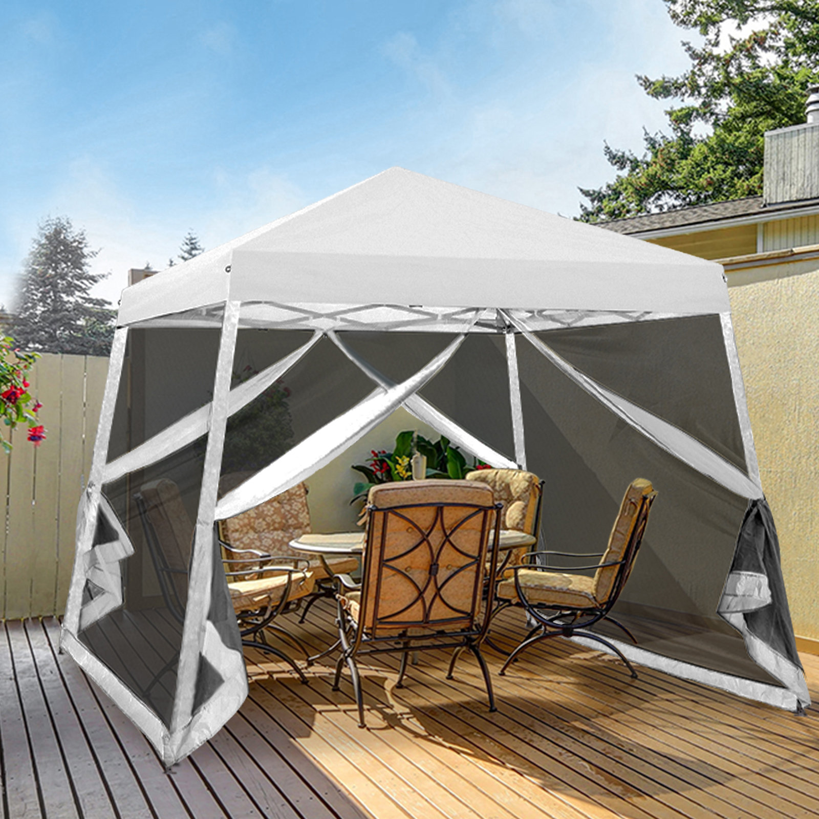 COOS BAY 10 Ft. W X 10 Ft. D Steel Pop Up Slant Leg Patio Gazebo With ...
