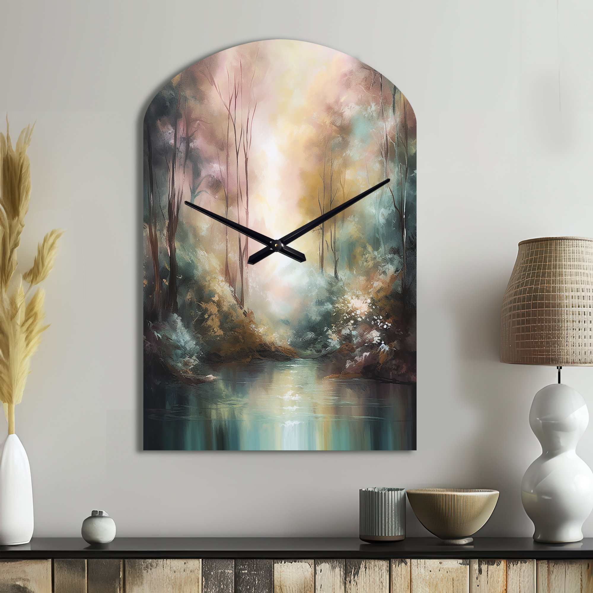 Design Art Whimsical Stream - Mountains Asymmetrical Metal Wall Clock ...