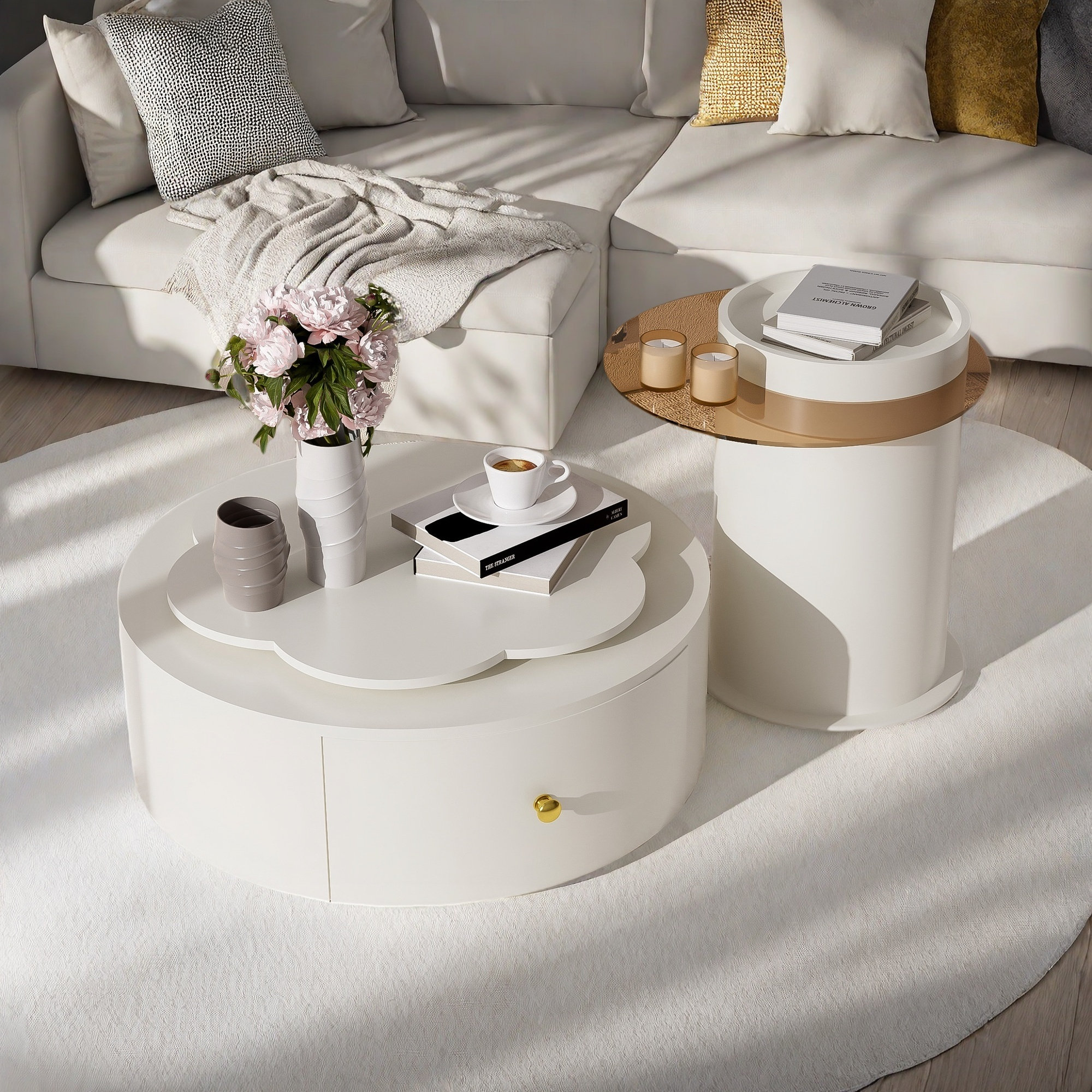 Latitude Run® Modern Round Coffee Table Set Of 2, 360-degree Rotatable ...