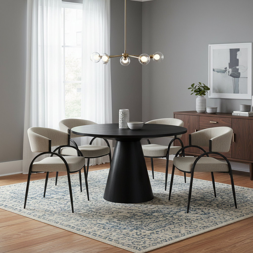 NFusion Nova Contemporary Dining Set With Round Rubberwood Table ...
