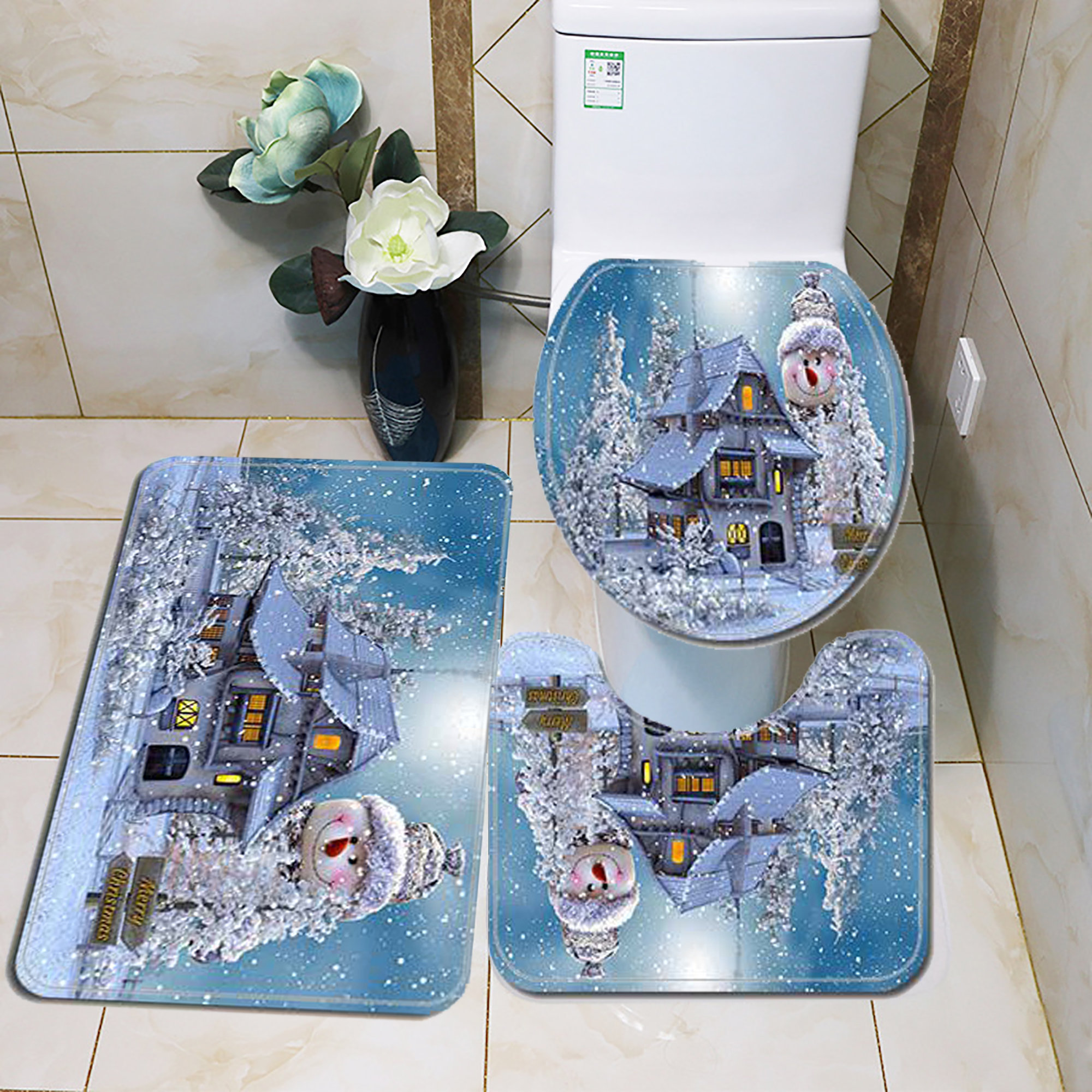 The Holiday Aisle® Christmas Snowman Shower Curtain Set | Wayfair