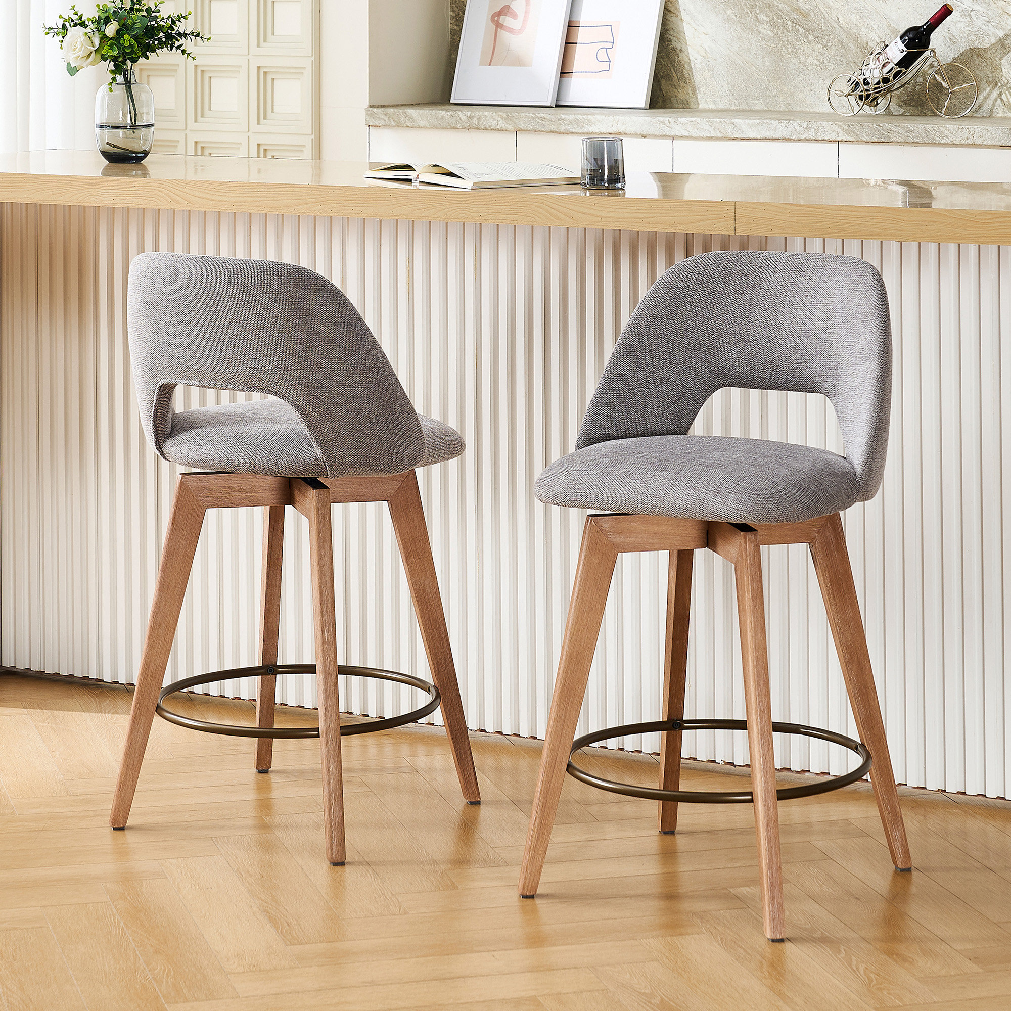 Corrigan Studio® Lovetro Swivel 26.8'' Linen Counter Stool with Solid ...