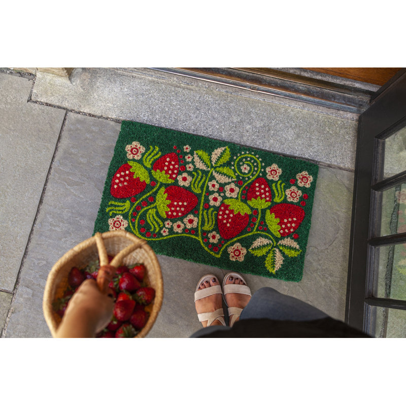 Rosalind Wheeler Dulce Strawberry Vines Handwoven Coconut Fiber Doormat ...