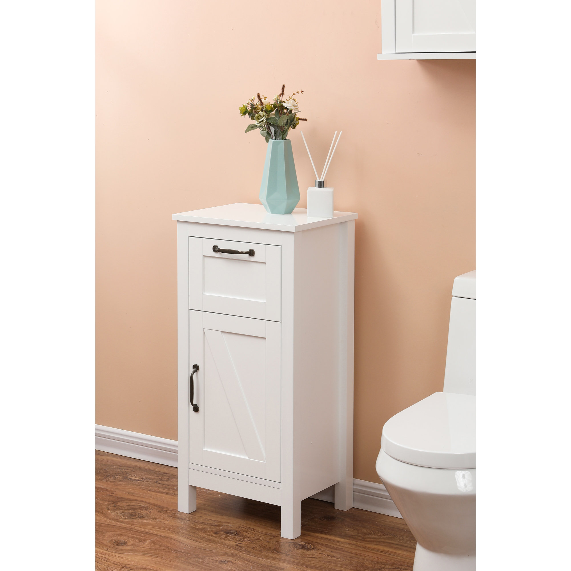 Gracie Oaks White MDF Wood 1-Drawer and 1-Door Bathroom Cabinet | Wayfair