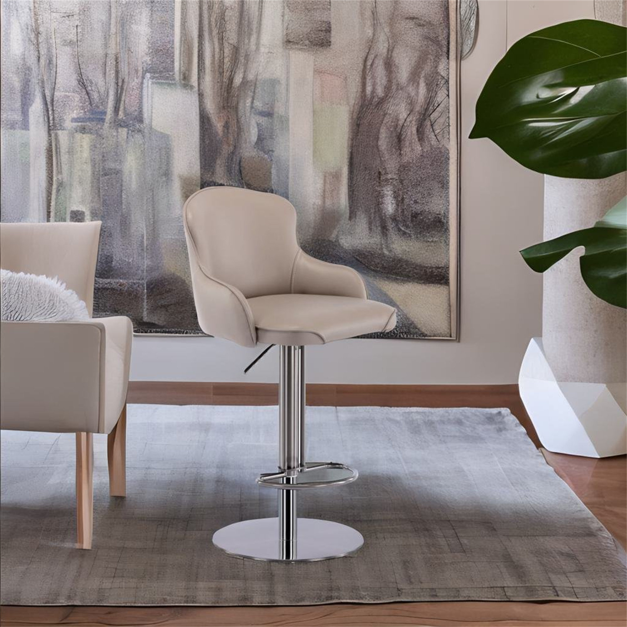 Latitude Run® Modern Leather Bar Chair With Backrest,swivel Adjustable ...