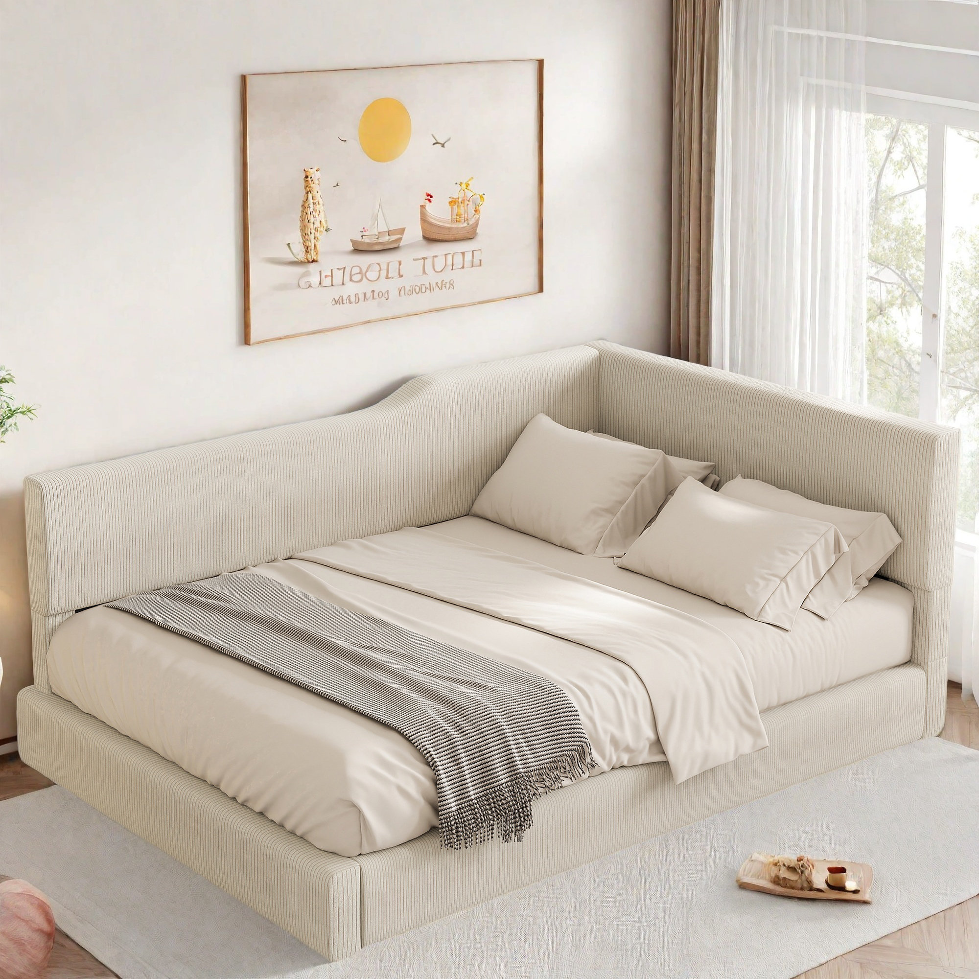 Velvetvanguards Daybed L-shaped Corduroy Daybed With Sturdy ...