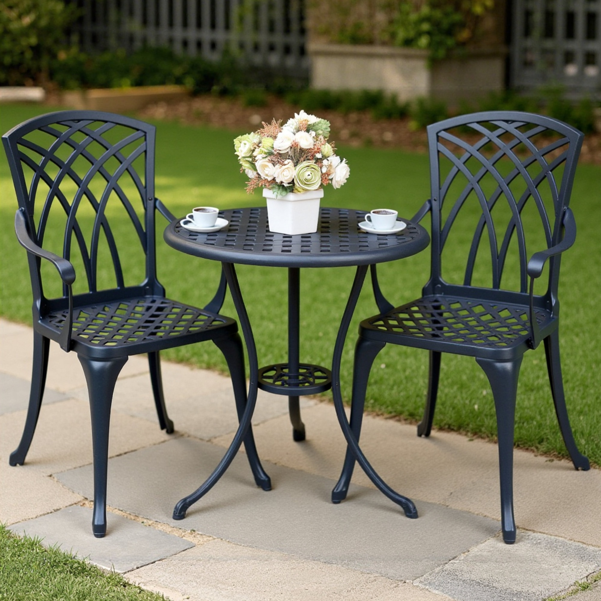 Darby Home Co Vintage Cast Aluminum 3-Piece Bistro Set With Umbrella ...