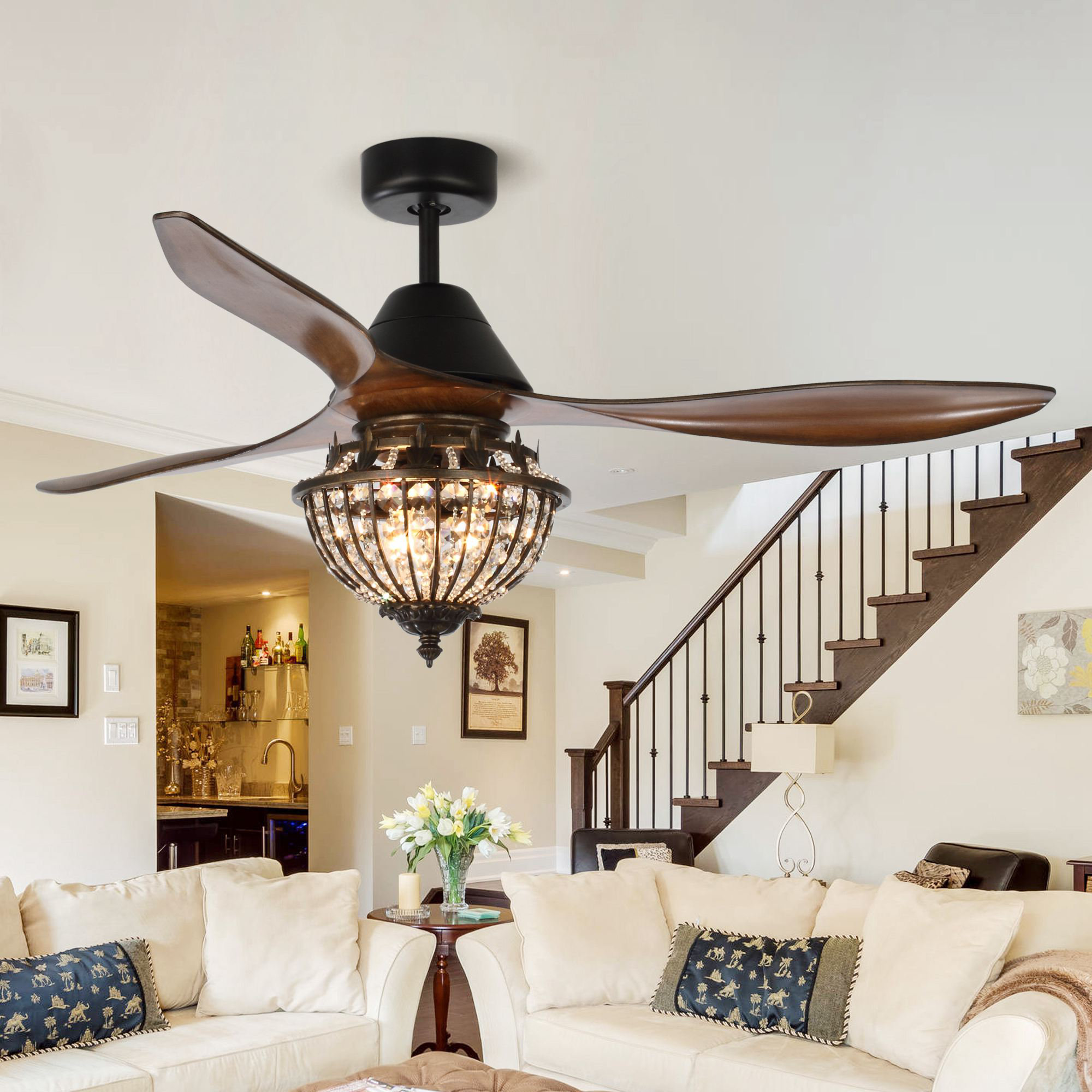 Willa Arlo™ Interiors Batts 3 - Blade Crystal Ceiling Fan with Remote ...