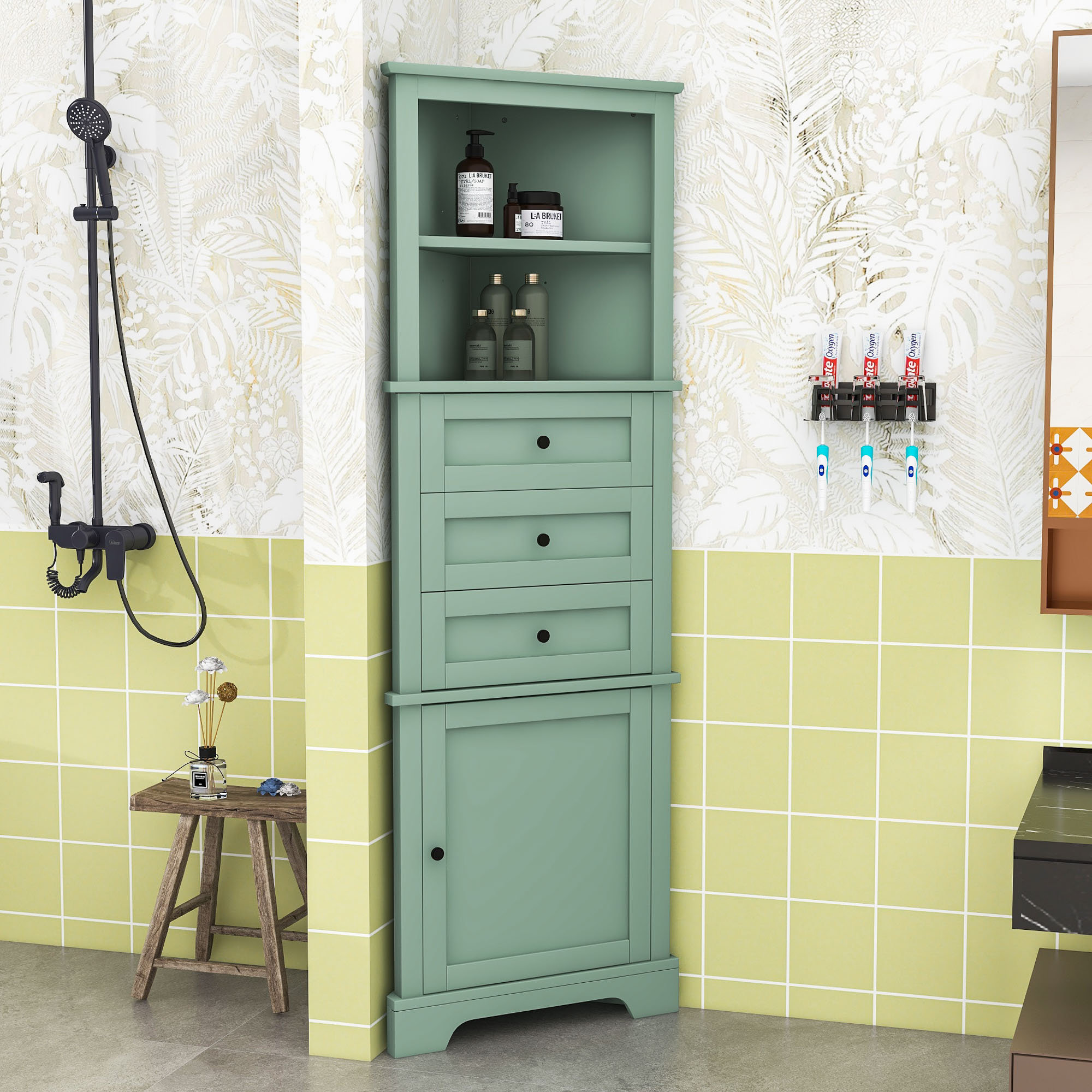 Rebrilliant Triangle Tall Storage Cabinet with 3 Drawers and Adjustable ...