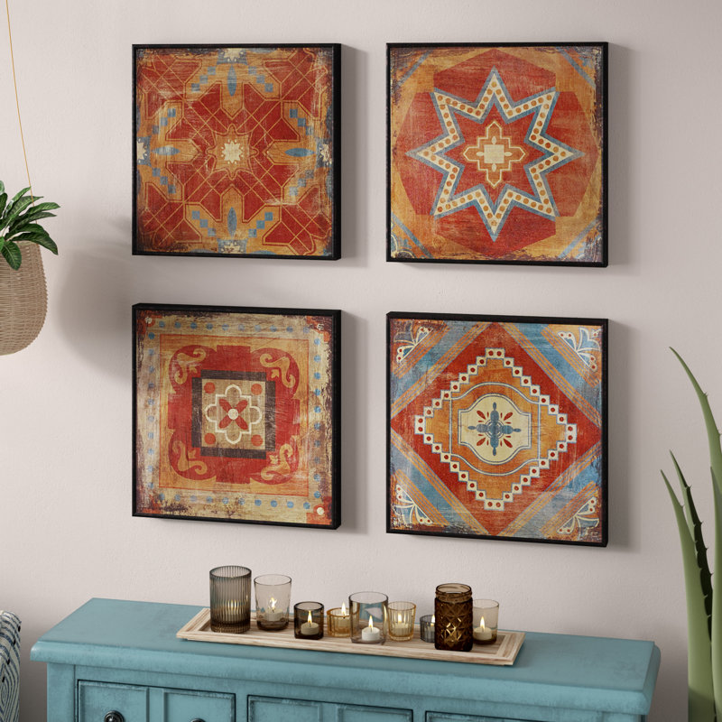 Bungalow Rose Leclair Moroccan Tile 4-piece Framed Art Set & Reviews ...