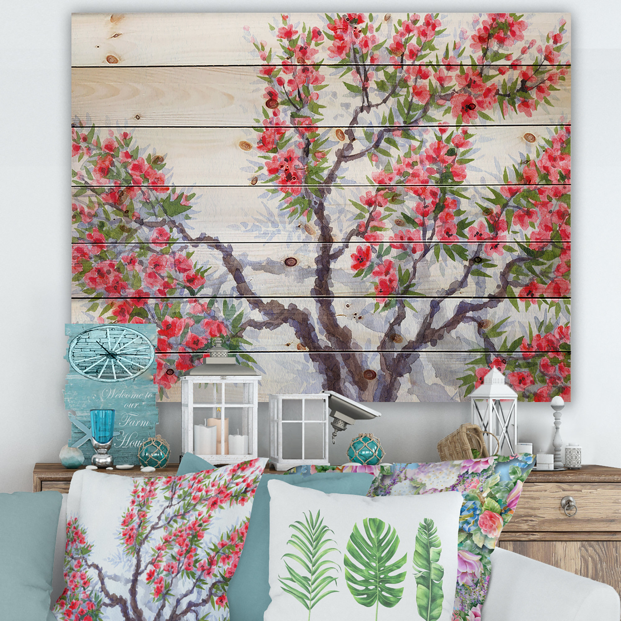 East Urban Home Red Flowers Of Spring Tree - Traditional Print On ...