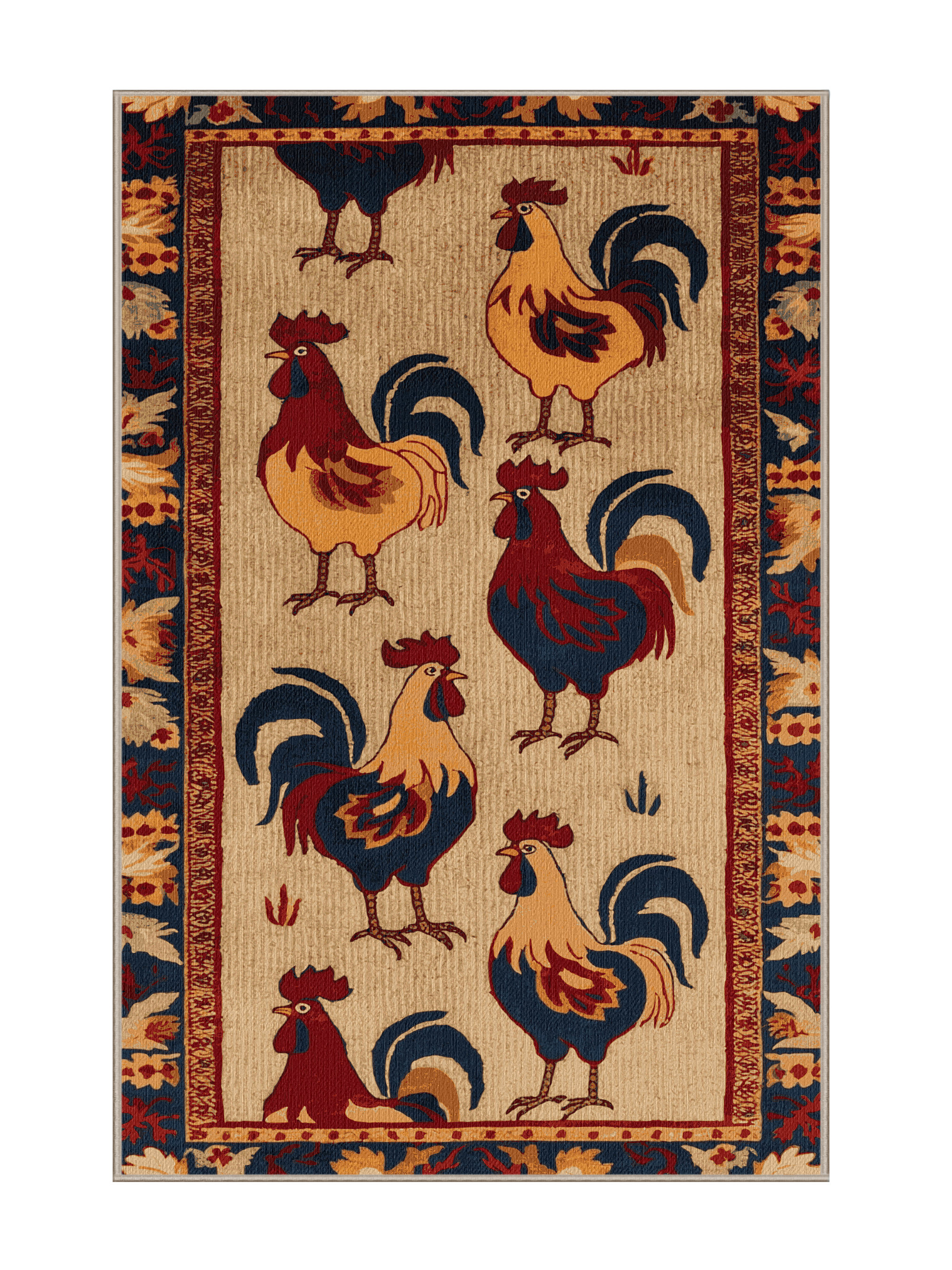 One Allium Way® Washable Roosters Farm Area Rug | Wayfair