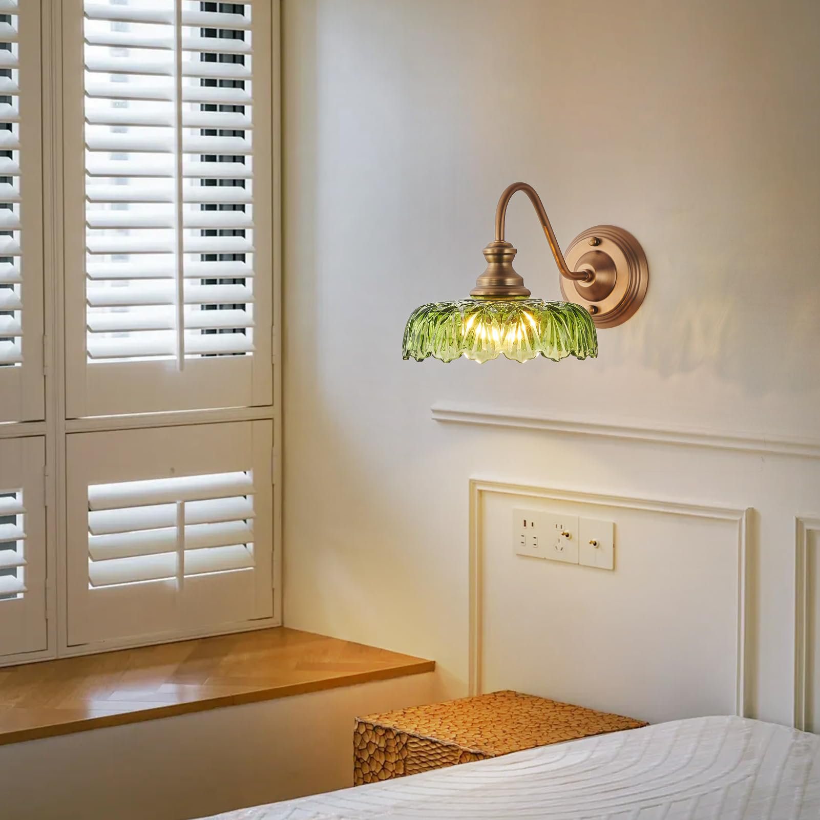 Rosdorf Park Modern Green Glass Wall Sconce – Bedside Wall Lamp, Indoor ...