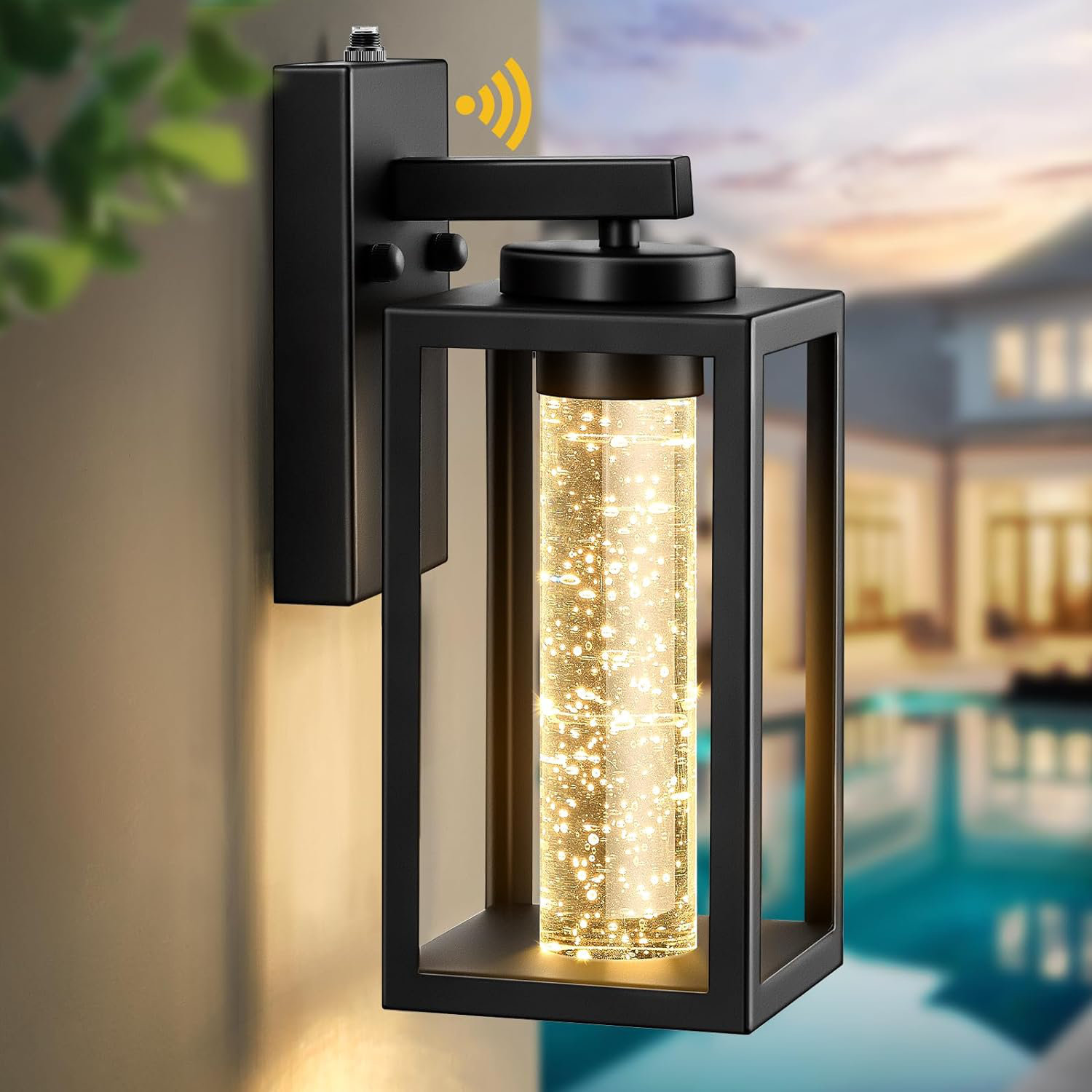 Ebern Designs Black Outdoor Wall Sconce, Dusk Dawn Exterior Lighting ...